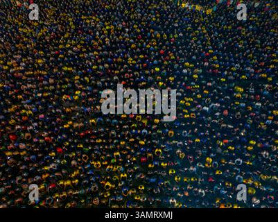 Aerial view of football fans watching football World Cup in the giant ...