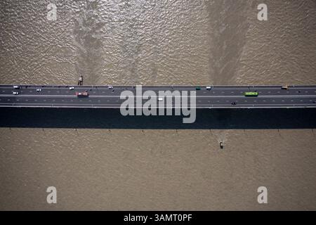 Aerial view of Padma bridge, over the padma river, Mawa, Munsiganj ...