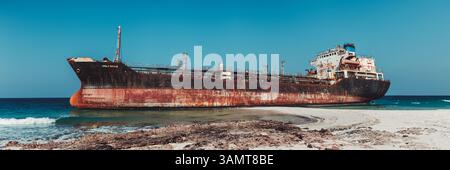 Abandoned shipwreck on the sandy shores of Delisha Beach, Socotra ...