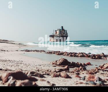Abandoned shipwreck on the sandy shores of Delisha Beach, Socotra ...