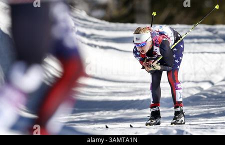 Jessie Diggins, of the United States, competes in the cross country ...