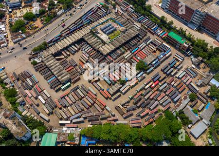 Aerial view of Mohakhali, a bus terminal station and parking lot of ...