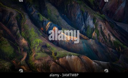 Aerial view of sandstone crest in Utah desert valley plateau at night ...