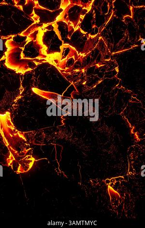 Aerial view of the lava from Geldingadalir Volcano during an eruption ...