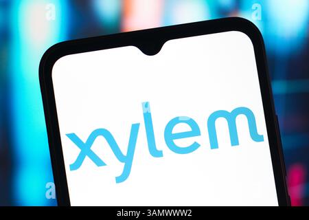 In this photo illustration, the Xylem logo is seen displayed on a ...