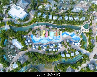 Aerial view of Baha Bay waterpark with parasol, Delaporte Point, Nassau ...