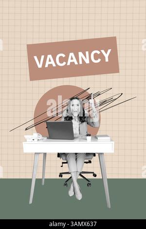 Trend visual collage of person sit desk work netbook with vacancy ...