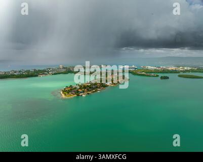 Panoramic aerial view of Montego Bay with a cloudy sky in Saint James ...