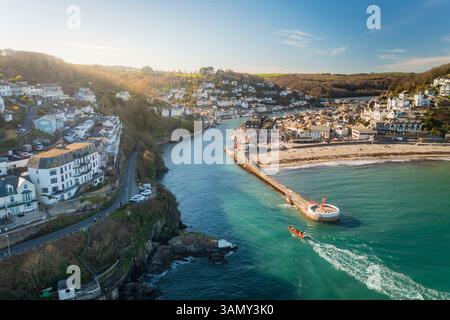 Looe town Cornwall UK drone aerial view Stock Photo - Alamy