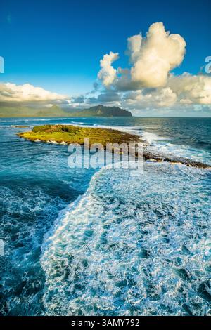 Aerial view of Kapaa Island Vertical, waves, Hawaii, United States ...