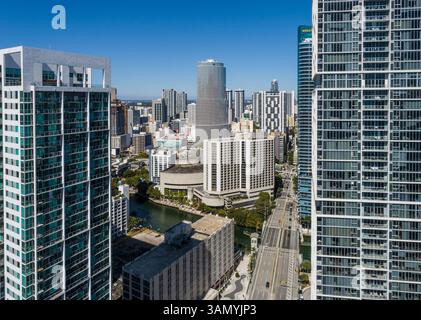 Aerial view of beautiful Brickell skyline with modern skyscrapers and ...