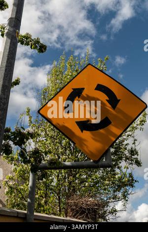 Irish roundabout road sign Stock Photo - Alamy