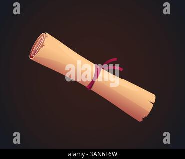 Cartoon rolled parchment scroll tied with a string and sealed with a ...