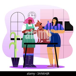 Professional Modern Woman and Pet Dog Silhouette Interaction Vector ...