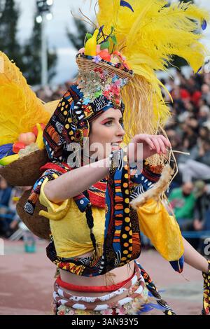 Traditional annual Estarreja samba carnival in Portugal. Costume music ...