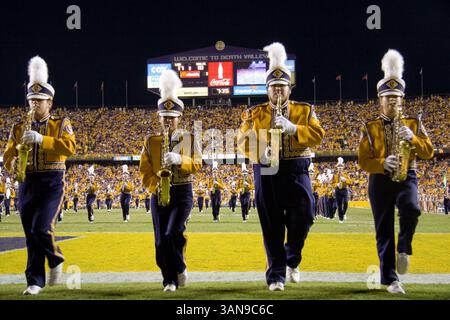 LSU marching band performs at halftime during a NCAA college football ...
