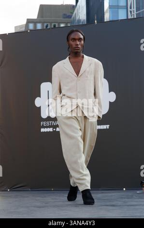 A male model walks the runaway at the Milo & Dexter fashion show in ...
