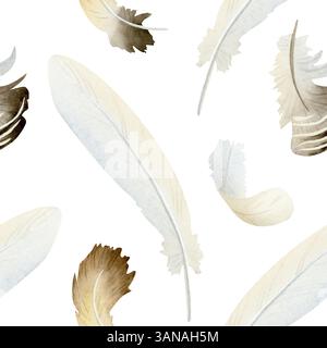 Feathers seamless pattern. Boho pattern with chicken feathers Stock ...