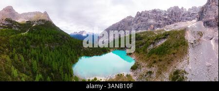 Aerial drone panoramas of the Italian Alps in summer—majestic peaks ...