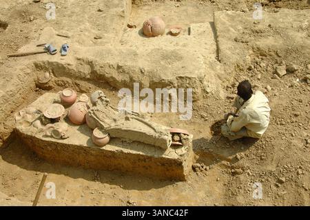 Excavations of burial site (4K years old) at Sinauli, Uttar Pradesh ...