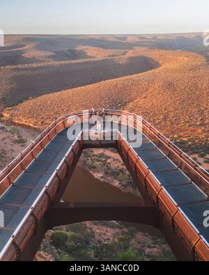 Aerial view of kalbarri skywalk over rugged desert landscape, kalbarri ...