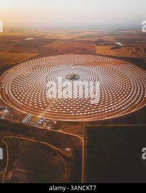 Aerial view of Gemasolar Thermasolar Plant, a solar plant in Andalusia ...