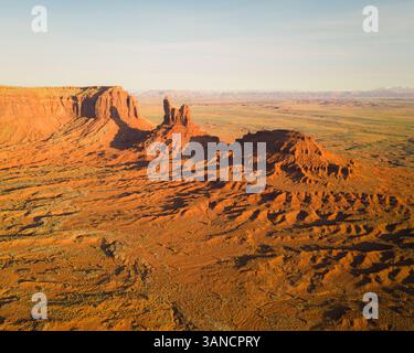 Aerial view of famous Monument Valley at sunset, Utah, United States ...