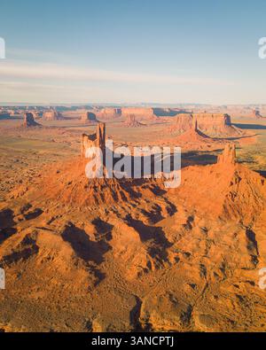Aerial view of famous Monument Valley at sunset, Utah, United States ...
