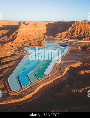 Aerial view of colorful potash ponds and rock formations in Monticello ...