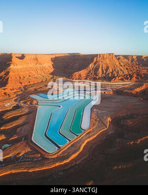 Aerial view of colorful Potash Ponds, near Moab, Utah, United States ...