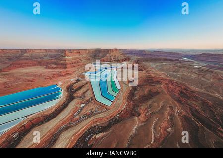Aerial view of colorful Potash Ponds, near Moab, Utah, United States ...