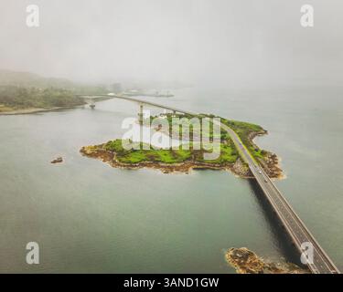 Aerial drone view of the Skye Bridge which crosses over Loch Alsh ...