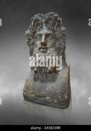 Roman herm of a marine divinity (possibly Oceanus ) with thick hair ...