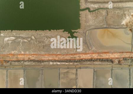 Aerial view of Sambhar Bhagat Singh Salt Pan, coloured salt lake in ...