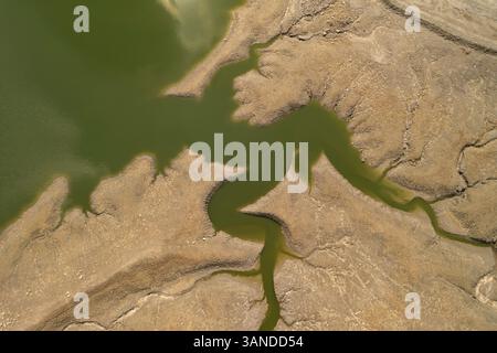 Aerial view of Sambhar Bhagat Singh Salt Pan, coloured salt lake in ...