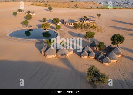 Aerial view of Khimsar Sand Dunes Village, a luxury resort in the ...