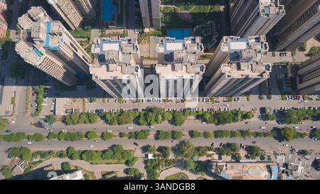 Aerial view of multistoreys buildings of ATS society in day light ...