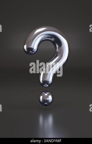 Three-dimensional metallic question mark isolated on white background ...