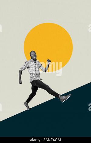 Banner trend collage of person run with dots lines graphs economy chart ...