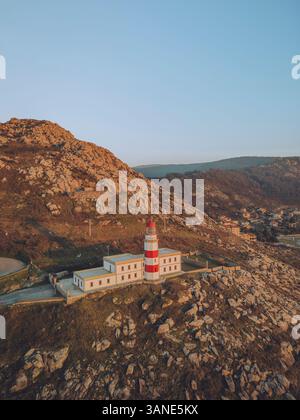 Aerial view of the Faro de Cabo Gordo lighthouse in Mallorca, Spain ...