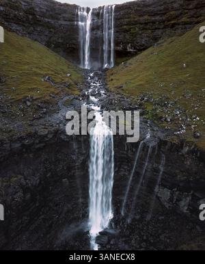 An aerial view of the Fossa Waterfall in the Faroe Islands Stock Photo ...