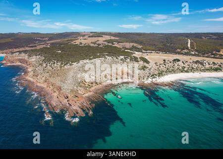 Aerial view of serene Stokes Bay Beach with pristine sandy shore and ...