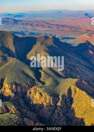 Scenic aerial landscape of WIlpena Pound rock formation range and peaks ...