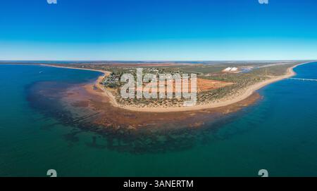 Aerial view of onslow sunset beach with salt loading jetty and ...