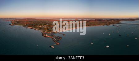 Aerial view of tranquil dampier foreshore with beautiful sandy beach ...