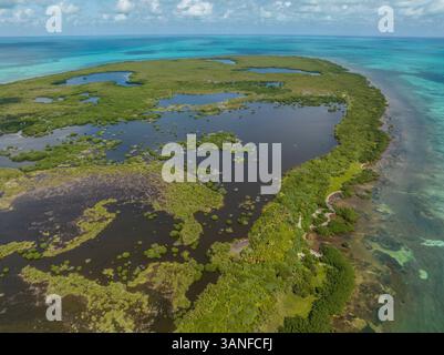 Aerial view of Cayo Centro small island, Biosfera Natural Reserve ...