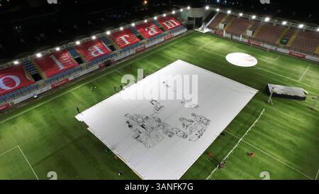 Lagos, Nigeria - 18 July 2024: Aerial view of illuminated onikan ...