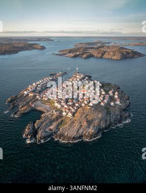 Aerial view of fishing village Åstol during sunrise, Sweden Stock Photo ...