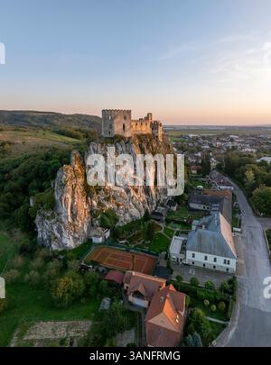 Aerial view of medieval Beckov castle with inner and outer courtyard ...