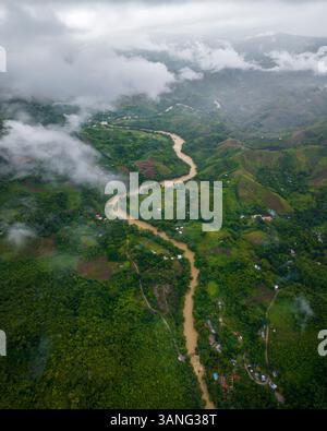 Aerial view of Semuc Champey, a natural monument located in a densely ...